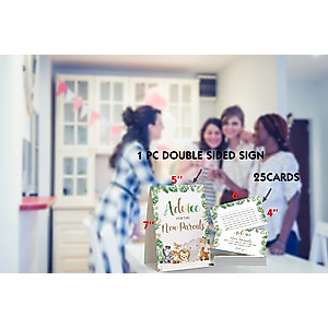 Toctose Advice for New Parents, Parenting Advice Card, Baby Shower Party, Tips for the Parents To Be，Includes a 5x7 Standing Sign and 25 4x6 Advice Cards(JYC035)