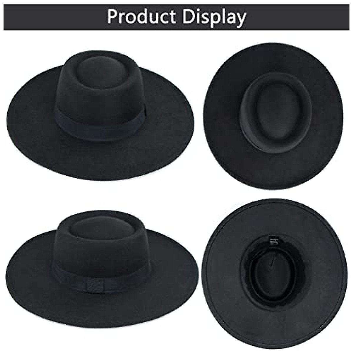 Women Men Classic Felt Fedora Hat Wide Brim Flat Top Boater Hat