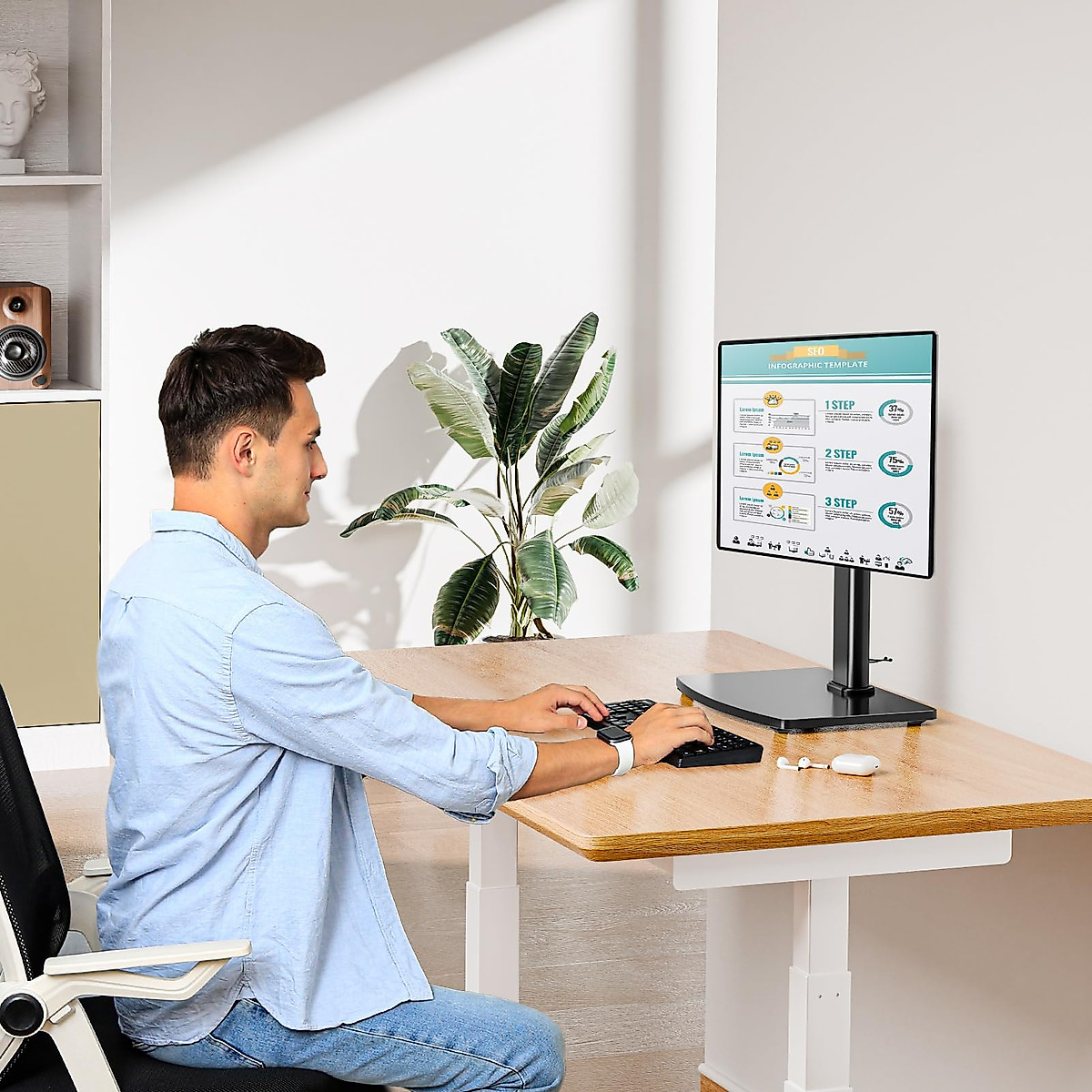 MOUNT PRO Single Monitor Stand Fits Max 32 inch Computer Screen, Free-Standing Monitor Desk Stand, Monitor Mount with Height Adjustable, Swivel, Tilt, Rotation, VESA Monitor Stand 100x100
