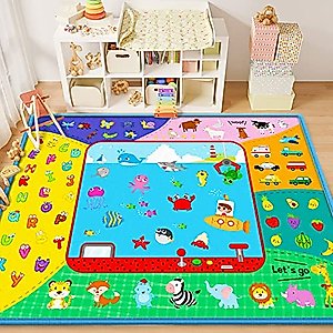 Baby Crawling Mat,Baby Play Mat for Floor,Large Cotton Educational Tummy Time Mat, Foldable Non-Slip Super Soft Padded Baby Playmat for Playing Area Rug Gym Activity for Infants Toddlers Boys Girls