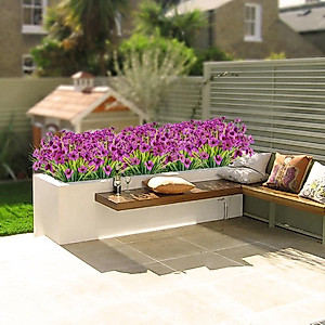 AUBEINSON 20 Bundles Artificial Flowers Outdoor UV Resistant Fake Flowers No Fade Faux Plastic Silk Flower for Outside Front Porch Planter Decoration (Purple)