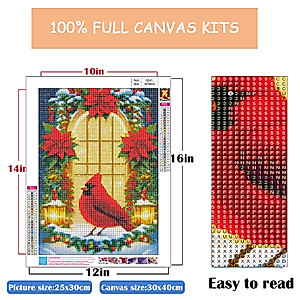 Eterkosu Christmas Diamond Art Paintings Kits for Adults and Kids,Cardinal Bird 5D DIY Round Full Drill Diamond Dots Paintings for Beginners, Diamond Art Craft Canvas Picture Home Wall Decor