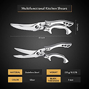 FUSIONKEI Poultry Shears Heavy Duty Kitchen Shears Multipurpose Kitchen Scissors Stainless Steel Cutlery Shears For Chicken Meat Turkey Fish Vegetables Herbs With Protective Sheath Gift Box