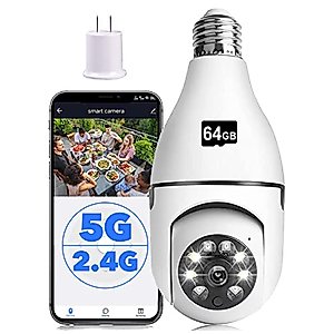 YUOCHY 1080P Light Bulb Camera, Wireless 2.4GHz WiFi Home Security Camera, 360° Surveillance Cam with Motion Detection Alarm Night Vision Light Socket Camera(Included 32G SD Card), (E27)