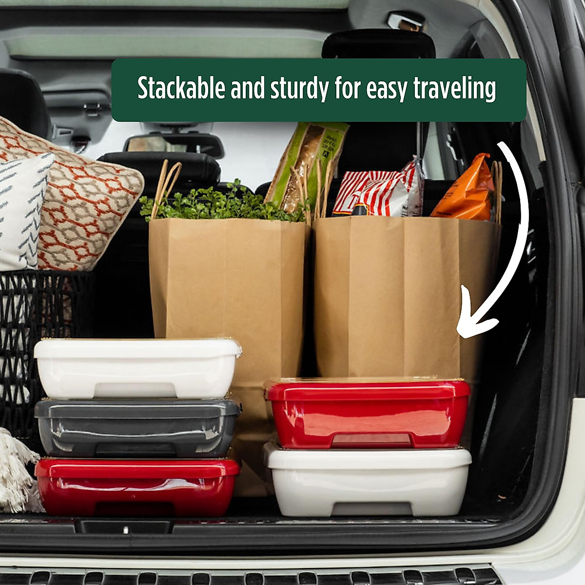 Fancy Panz Classic, Food Serving Tray, Made in the USA Foil Pan Carrier, Stackable Aluminum Pan Holders with Clear Lid, Travel Casserole Carrier With 1 Disposable Foil Pan & Serving Spoon, Green