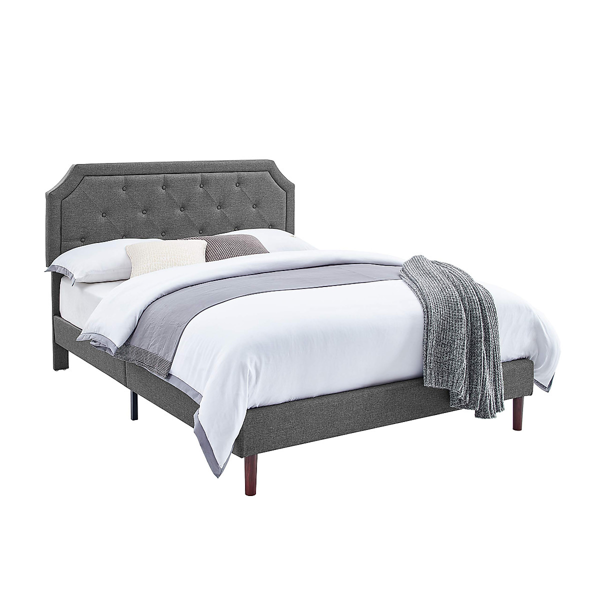 Amazon Basics Upholstered Platform Bed with Button-Tufted Headboard, Wood Slat Support, Easy Assembly - Full, Dark Gray