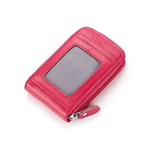 Men & Women Wallet with red rose Blocking Zipper Thin Pocket Genuine Leather Credit Card Holder RFID (Red Rose)