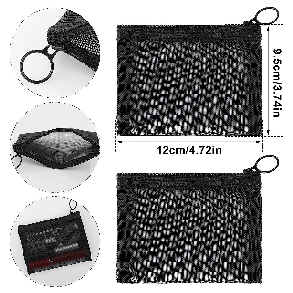 WLLHYF 10 Pieces Mesh Cosmetic Bags, Black Mesh Makeup Bags Mini Zipper Toiletry Bag Cosmetic Stationery Case Storage Nylon File Folders Waterproof Zipper Pouches for Office Travel School Supplies