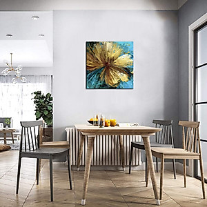 Biuteawal - Modern Canvas Flower Wall Art Abstract Gold Floral Blue Background Paintings on Canvas Still Life Artwork for Home Kitchen Living Room Bedroom Decorations Wall Decor