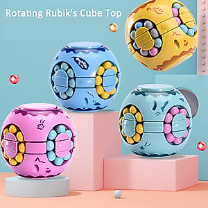 ODIKASO Rotating Magic Bean Cube Spinner Fidget Toy,Stress Relief Fidget Puzzles for Adults Kids,Anxiety Relief Learning & Education Toys,Puzzle Toys for Unisex-Children(Pink)