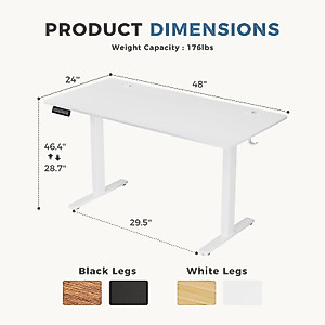 DUMOS Standing Desk, 48 Inch Ergonomic Adjustable Height Electric Sit Stand Up Down Computer Table, Computer Workstation for Home Office