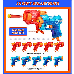 Banvih 10 Small Gun Set for Nerf Party Supplies and Favors, Suitable for Boys' Birthday Bulk Nerf War Party Pack Bundle - Equipped: 10 Mini Pistol Blasters, Goggles, Masks, Wristbands, 200 Foam Darts