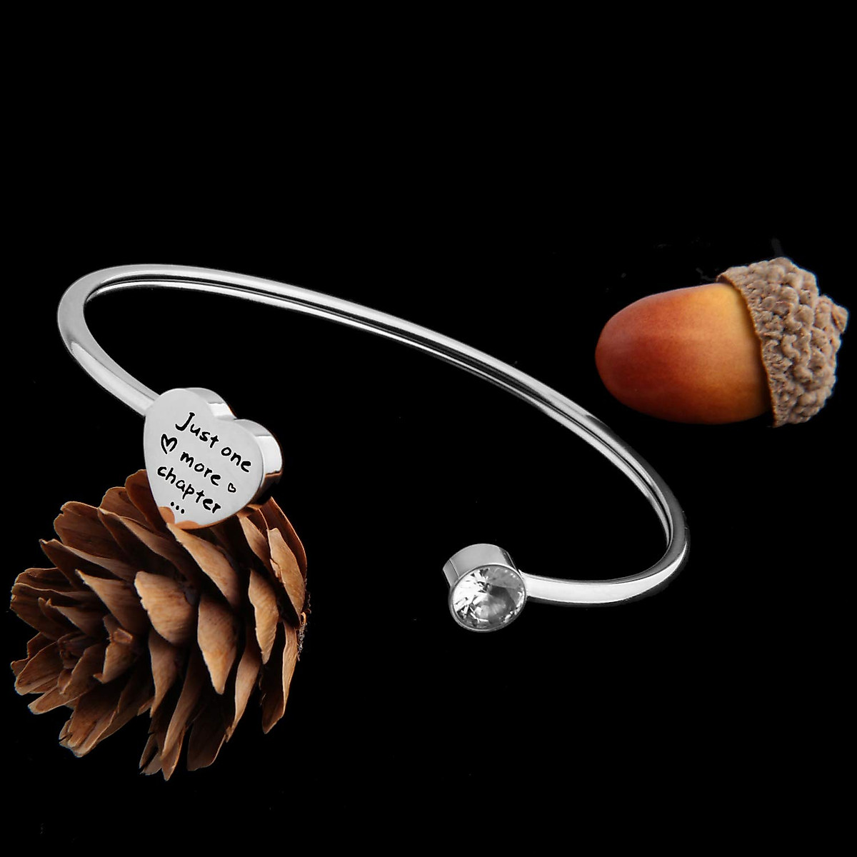 PLITI Bookworm Gift Just One More Chapter Open Cuff Bangle Book Lover Reader Librarian Teacher Jewelry Gift (Just One More Chapter Bracelet)