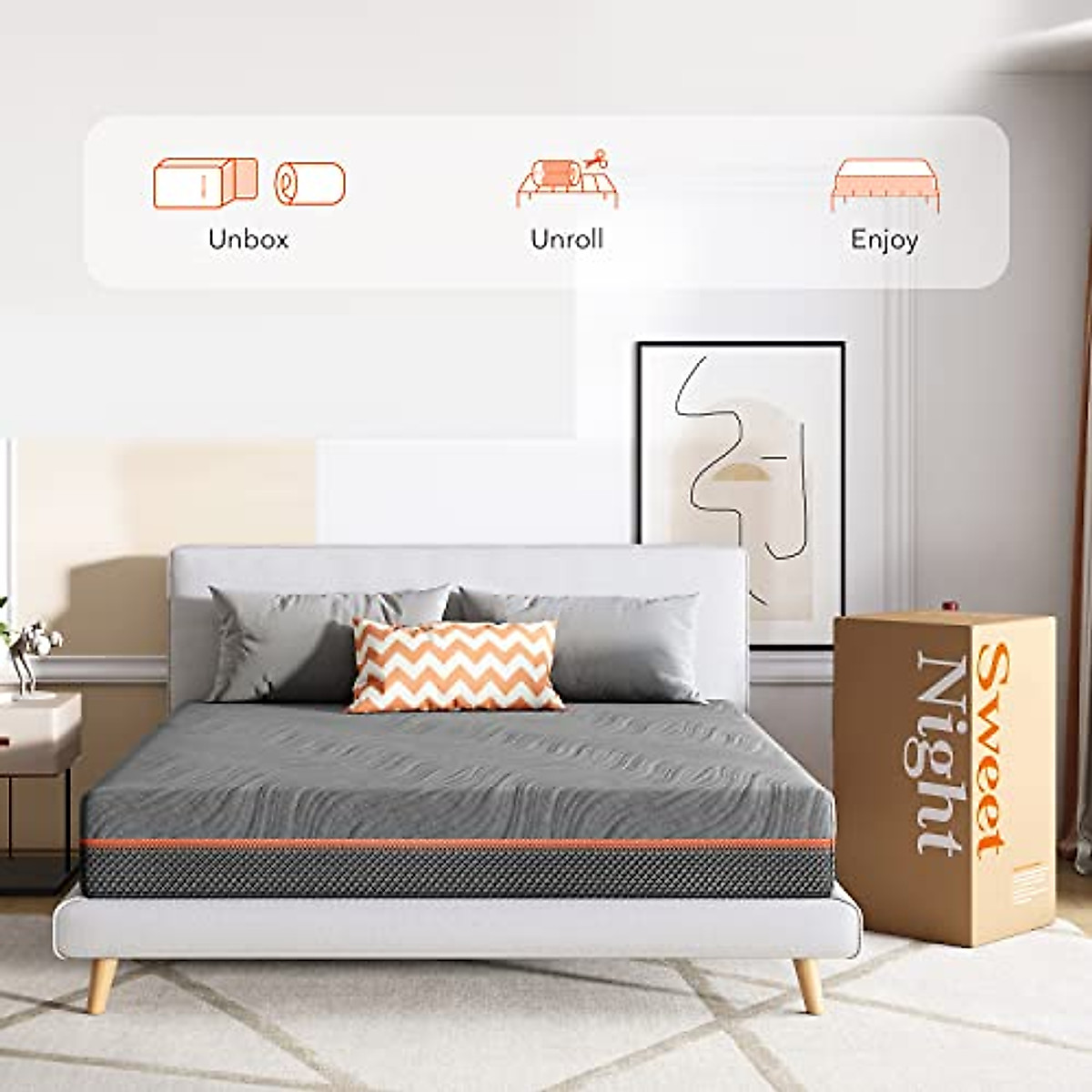 Sweetnight King Size Mattress, 10 Inch Memory Foam King Mattress with Three Firmness Levels in One Mattress, Infused Gel for Cool Sleep, King Foam Mattress in a Box,Grey