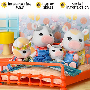 Honey Bee Acres The Cloverberrys Cow Family, 4 Miniature Doll Figures, Small