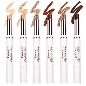 VenuKiss 6 PCS Shimmer Glitter Eyeshadow Stick, Waterproof & Long Lasting, Professional Warm Natural Makeup Eyeshadow Pencil Set