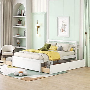 Bellemave Full Bed with 4 Drawers and Headboard Wood Platform Beds with Storage and Slat Support for Kids Boys Girls Teens, White