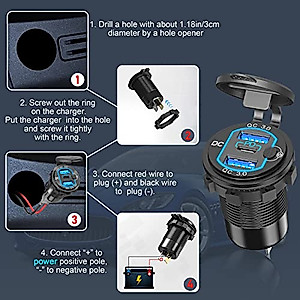 12V USB Outlet Qidoe Aluminum Dual 18W QC3.0 USB Outlet Port 20W PD USB C Car Charger Socket with Power Switch Waterproof Multiple Car USB Port Adapter for Boat Marine Truck Golf RV