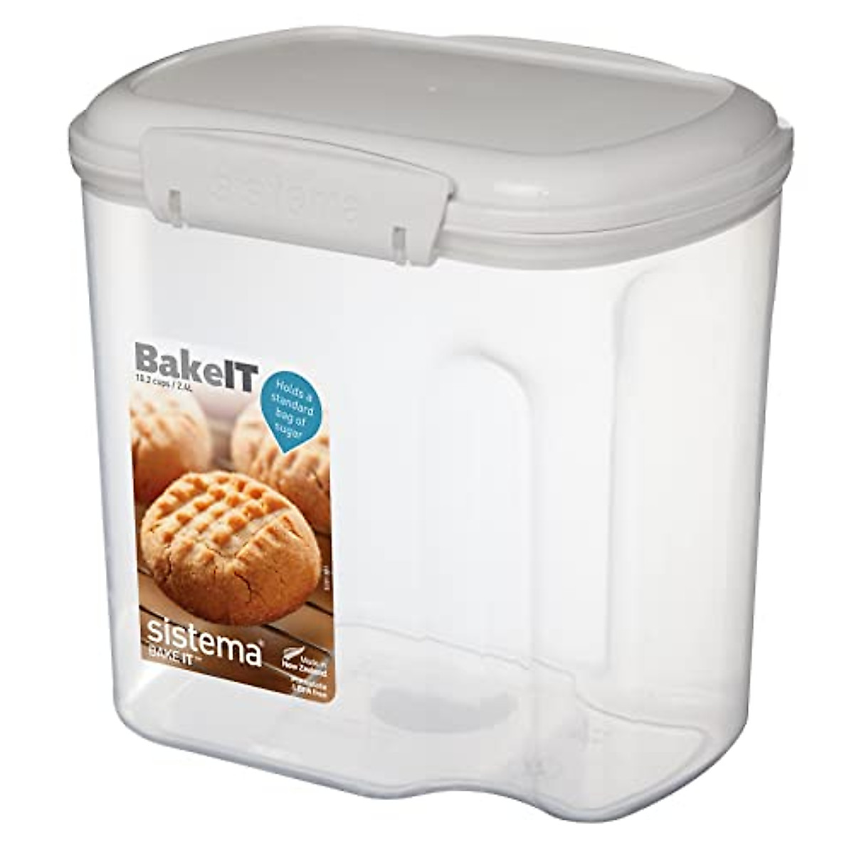 Sistema Flour and Sugar Storage Containers for Pantry with Lids and Measuring Cup, Dishwasher Safe, 10.2-Cup, White