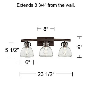 Possini Euro Design Bellis Modern Industrial Wall Light Bronze Brown Hardwired 23 1/2" 3-Light Fixture Clear Curving Glass Shade for Bedroom Bedside Bathroom Vanity Living Room Hallway Dining House