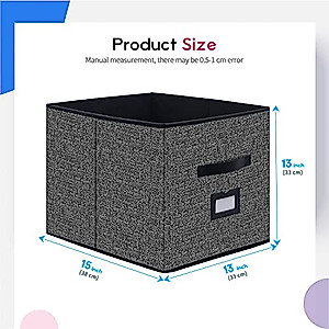 Onlyeasy Large Foldable Cloth Storage Cubes 4 Pack with Label Holders - Fabric Storage Bins Baskets Organizers for Home Office Nursery Cubby with Leather Handles, 13Wx15Dx13H Inch, Black, MXABXL04PLP