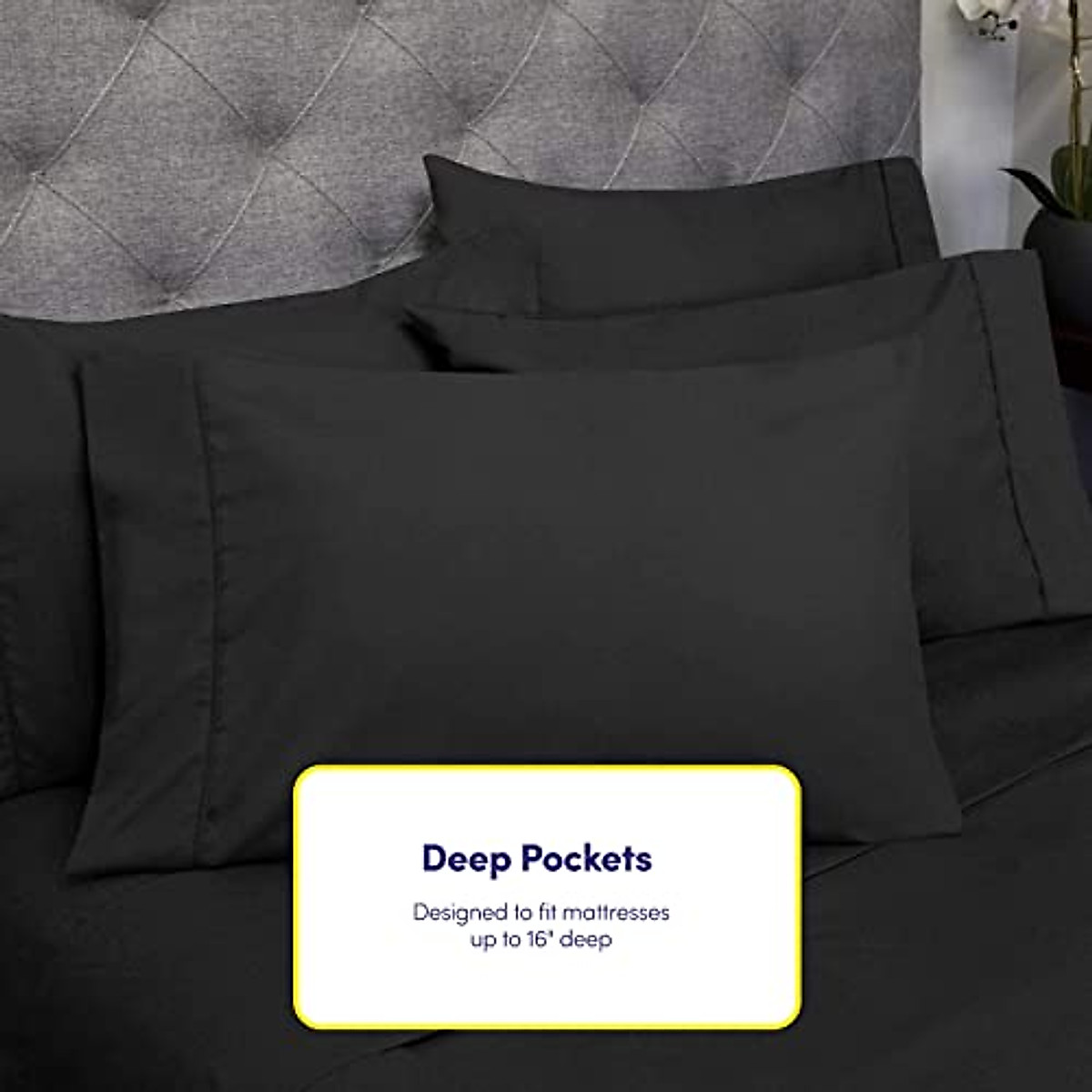 Queen Sheets Black - 6 Piece 1500 Supreme Collection Fine Brushed Microfiber Deep Pocket Queen Sheet Set Bedding - 2 Extra Pillow Cases, Great Value, Queen, Black