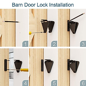 WINSOON 9FT Single Wood Sliding Barn Door Hardware Basic Black Big Spoke Wheel Roller Flat Track Kit with Barn Door Lock Hardware Black Steel Sliding Privacy Latch