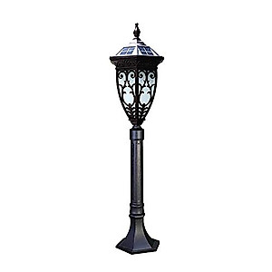 Vintage Outdoor Aluminum Cast Glass Lantern Solar LED Column Light Post Lamp American Home Villa Courtyard Lawn Pillar Light Outside Park Street Light IP65 Rainproof Deck Patio