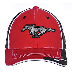 Checkered Flag Men's Ford Mustang Logo Cap Adjustable Red & Black Hat
