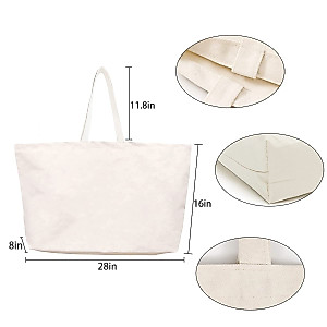 LLYLIU Large Canvas Tote Bag-Extra Big Shopping Beach Totes Bags Reusable Largest Grocery Plain Solid Bag 28"x8"x16"