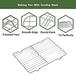 N&S AMOCWJ Food Grade Cookie Sheet with Wire Rack, Half Baking Pan for Oven Cooking, Stainless Steel Rimmed Tray Cooling Roasting Broiling Bacon Meat Steak - Dishwasher Safe (XL), Silver