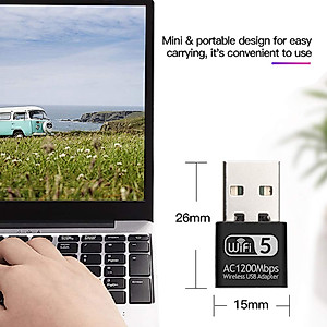 KuWFi Wireless USB Adapter, Dual Band AC1200 WiFi Adapter USB Network Card Dongle 1200Mbps 5Ghz Antenna for Desktop Laptop PC