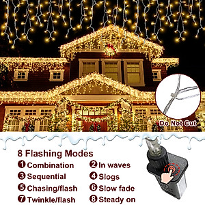 378LED Icicle Christmas Lights Outdoor Decoration 29.5 Ft 8 Modes 60 Drops Christmas Fairy String Curtain Lights Christmas Decoration Eaves Window Holiday Yard Garden Indoor Home (Warm White)