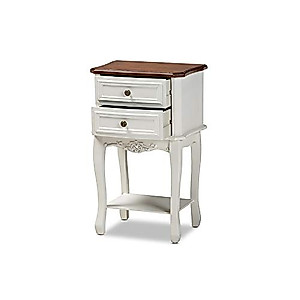 Baxton Studio Darla Classic and Traditional French White and Cherry Brown Finished Wood 2-Drawer Nightstand