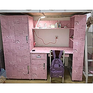 HOYOYO 17.8 x 118 Inches Self-Adhesive Liner Paper, Removable Shelf Liner Wall Stickers Dresser Drawer Peel Stick Kitchen Home Decor,Pink Brick English Litter