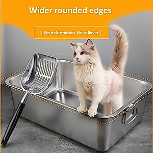 Open Top Cat Litter Box, Double-Sided electrolytic Stainless Steel Large Litter Box with Frame, High Sided and Upgrade Handle for Training Cats to Clean Pet Accessories (L-Ⅱ)