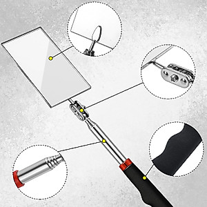 3 Pieces Telescoping Inspection Mirror Round Mirror Square Mirror Inspection Tool for Checking Vehicle, Observing Eyelashes Mouth and Other Small Parts (Oval, Square, Round Style)