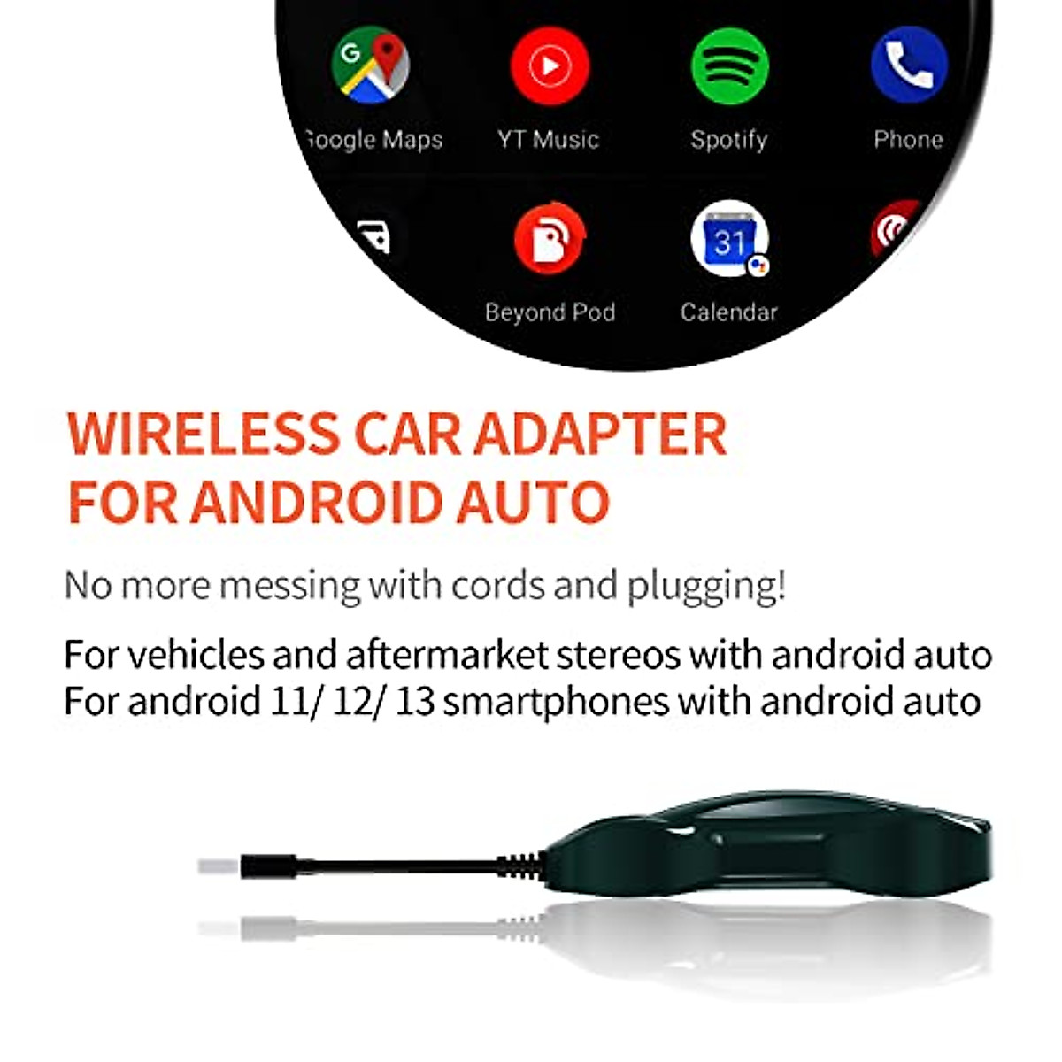 2023 Android Auto Wireless Adapter for 2016+ Factory Cars Converts Wired Android Auto to Wireless, Android Auto Dongle Wireless for Android 11+