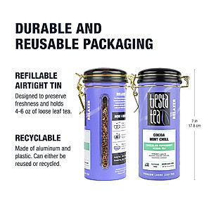 Tiesta Tea - Cocoa Mint Chill | Chocolate Peppermint Herbal Tea | Premium Loose Leaf Tea Blend | Non-Caffeinated Tea | Make Hot or Iced Tea & Brews Up to 50 Cups - 3 Ounce Refillable Tin