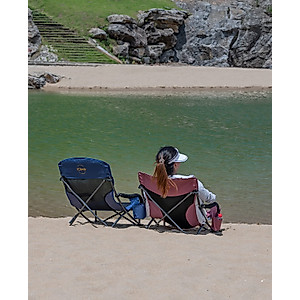 iClimb Low Wide Beach Camping Folding Chair with Side Pocket and Carry Bag (1, Dry Rose)