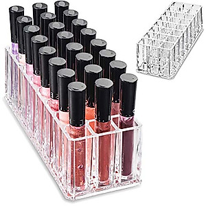 byAlegory Acrylic Lip Gloss Organizer & Beauty Makeup Holder | 24 Space Organization Container Storage For Tall Lip Gloss / Lipstick Products - Clear