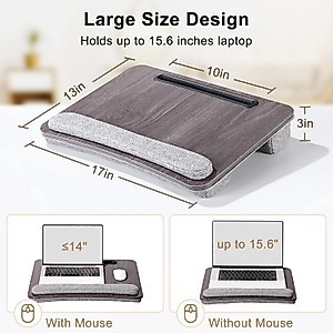 Lap Desk Laptop Bed Table: Computer lapdesk with Soft Pillow and Storage Bag - Padded Lap Work Tray and Gaming Desk on Bed - Wood Wide Writing Tray for Home Office - Fits up to 15.6 inch Laptop
