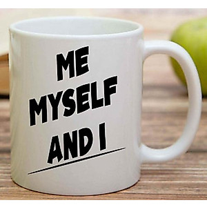 Bride's Gift, for Me, Myself, and I - Engraved or Monogrammed Design on Grey and Multicolor Sweat - 11 Oz White Ceramic Coffee Mug