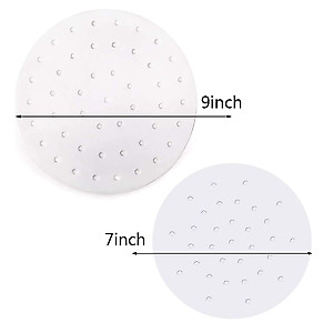 SHUAXI Air Fryer Liners (100+100 Pack) 7 inch and 9 inch Bamboo Steamer Liner,Perforated Parchment Paper Non-stick Basket Mat,Perfect for AirFryers/Steaming/Baking/Cooking.