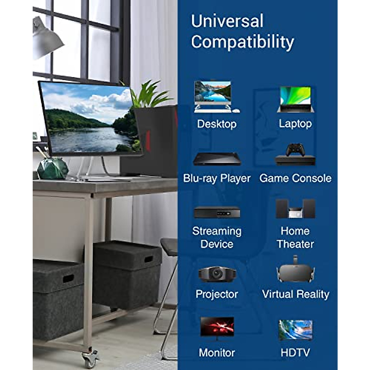 BlueRigger 4K HDMI Cable (25FT, 4K 60Hz HDR, High Speed 18 Gbps, Nylon Braided Cord) - Compatible with PS5/PS4, Xbox, Roku, Apple TV, HDTV, Blu-ray, PC