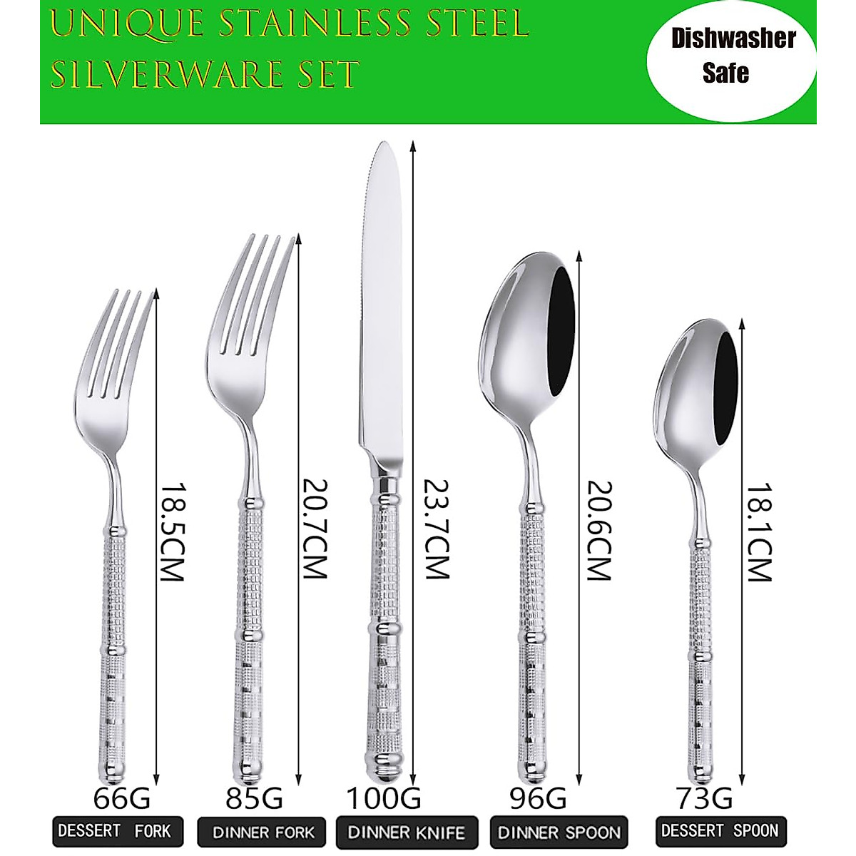 Thomaso 60-piece Hammered Silverware Set,18/10 Stainless Steel Flatware Service for 12, Silver Spoons and Forks Set,Unique Round Handle Cutlery Set, Wedding Housewarming Gift, Dishwasher Safe