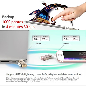 Iconnect Mini [Apple Mfi] 128 GB Mobile Flash Drive w/ Lightning Connector for iPhones iPads Mac & PC USB 3.0 (Rose Gold)