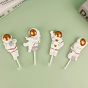 gofidin 4 Pcs Creative Astronaut Model Hooks Cartoon Planet Kitchen Strong Glue Hanger Nail-Free Door Behind Key Holder Bathroom Accessories Wall Hook