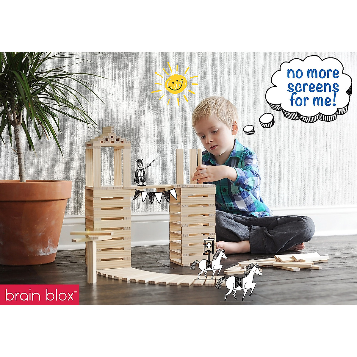 Brain Blox Natural Wooden Blocks for Kids Ages 4-8 - Montessori Blocks for Hands-on Learning - STEM and Architecture for Kids (300 Building Blocks)