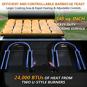 Hisencn Portable Flat Top Grill and Portable Grill Cart Folding Cart Outdoor Griddle Stand Shelf, Nonstick Camping Griddle 348 sq. in. 24000 BTUs Griddle for Tabletop Gas Grill, 22 Inch with Hood